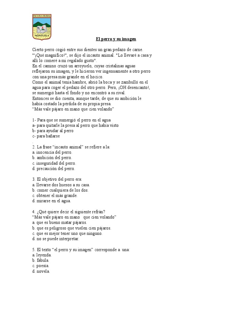 El Perro y Su Imagen Comprension Lectora | Perros