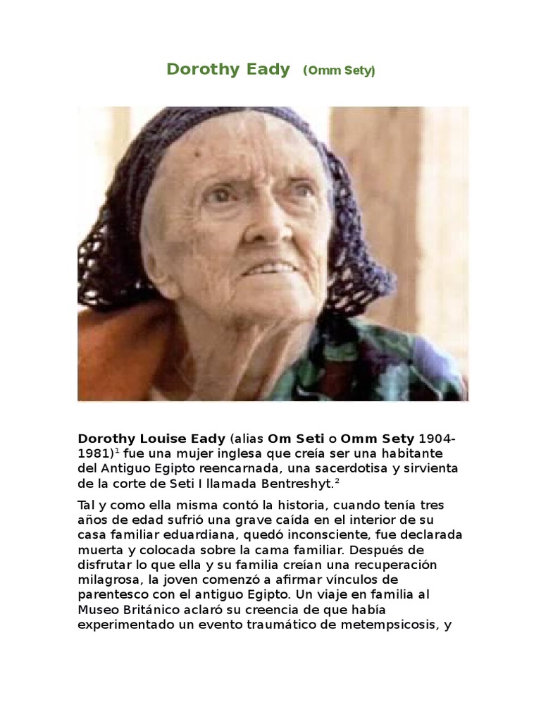 Dorothy Eady: La reencarnación de Omm Sety | PDF | Antiguo Egipto ...