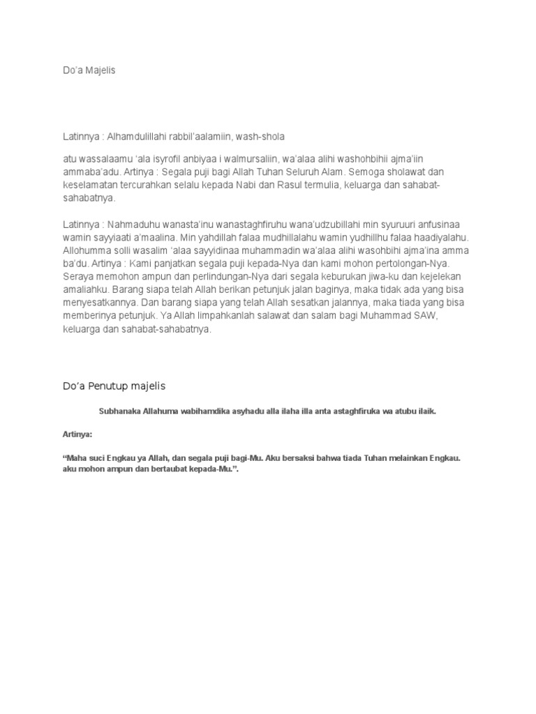 Doa Pembuka Majelis | PDF