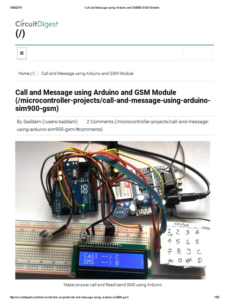 Call and Message Using Arduino and SIM900 GSM Module | PDF | Short Message Service | Arduino
