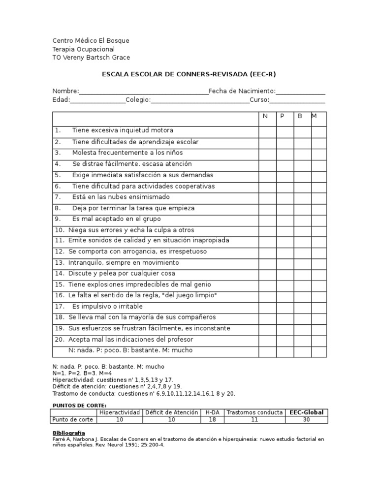 Escala de Conners Revisada | PDF