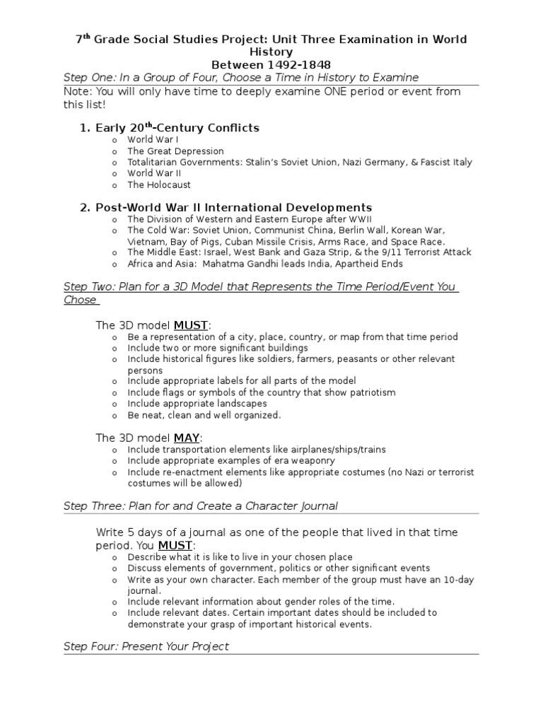 7th grade social studies unit three project | World War II | Cold War