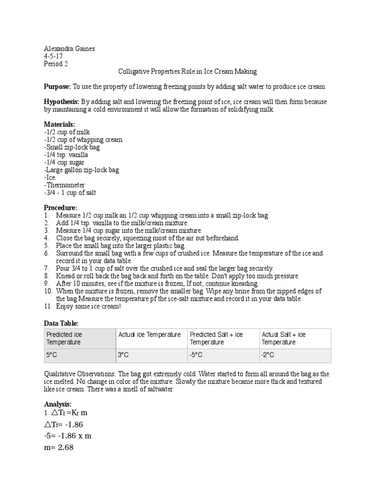 Ice Cream Lab PDF | PDF | Sodium Chloride | Ice