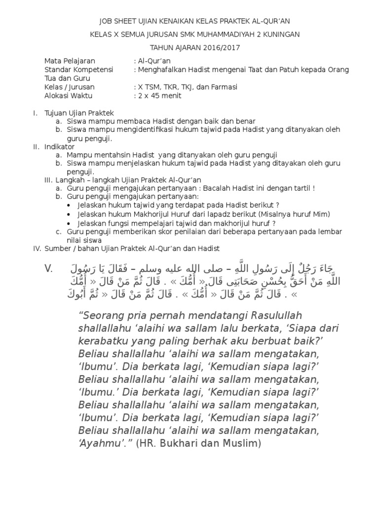 Job Sheet Ukk Praktek Alhadist | PDF