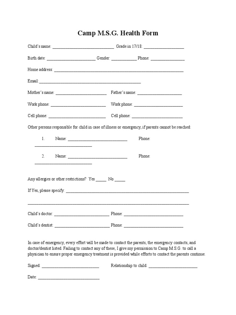 Campmsghealthform | PDF | Self-Improvement | Wellness