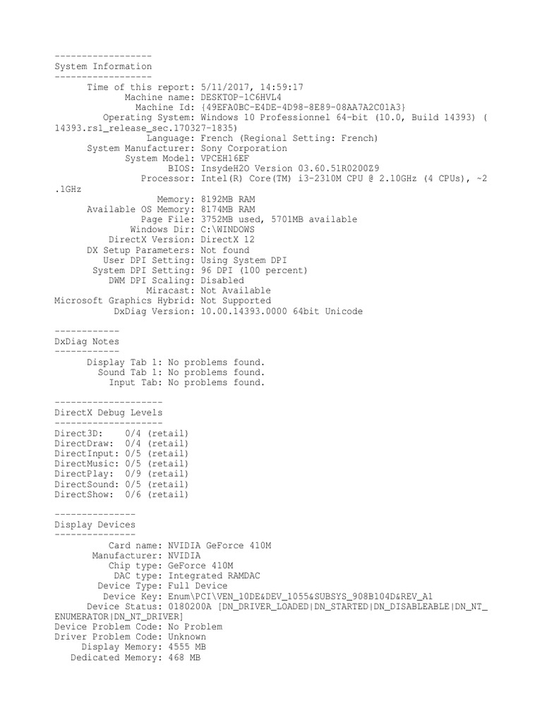 DX Diag | PDF | Computers | Technology & Engineering