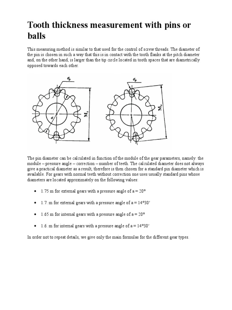 Tooth Thickness Measurement With Pins or Balls | PDF | Gear ...