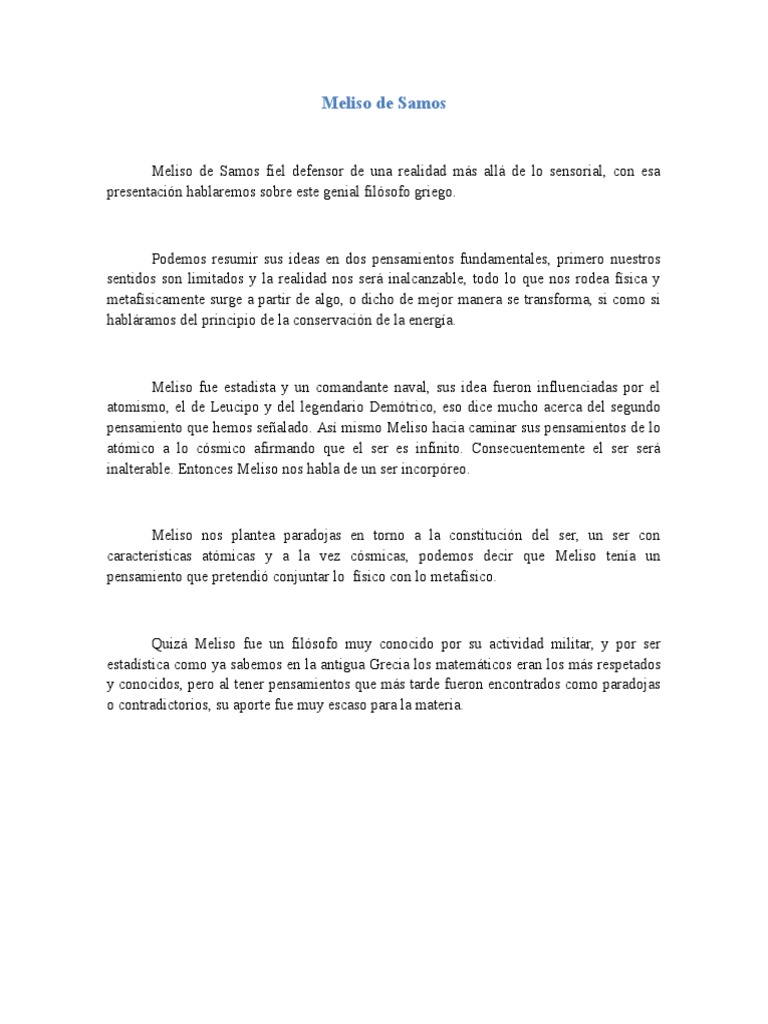 Meliso de Samos Ensayo | PDF