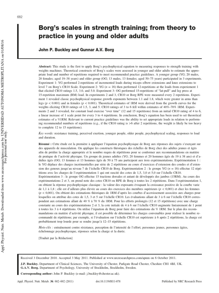 Borg Scale in Strength Training | PDF | Strength Training | Physical ...
