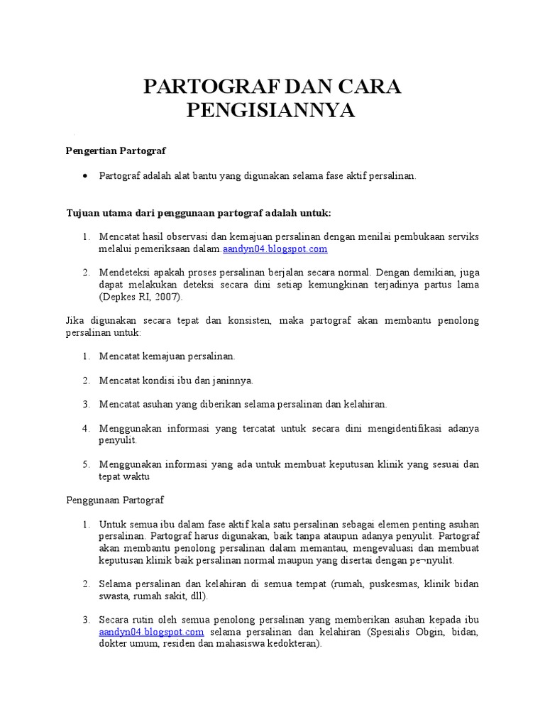 Partograf Dan Cara Pengisiannya | PDF