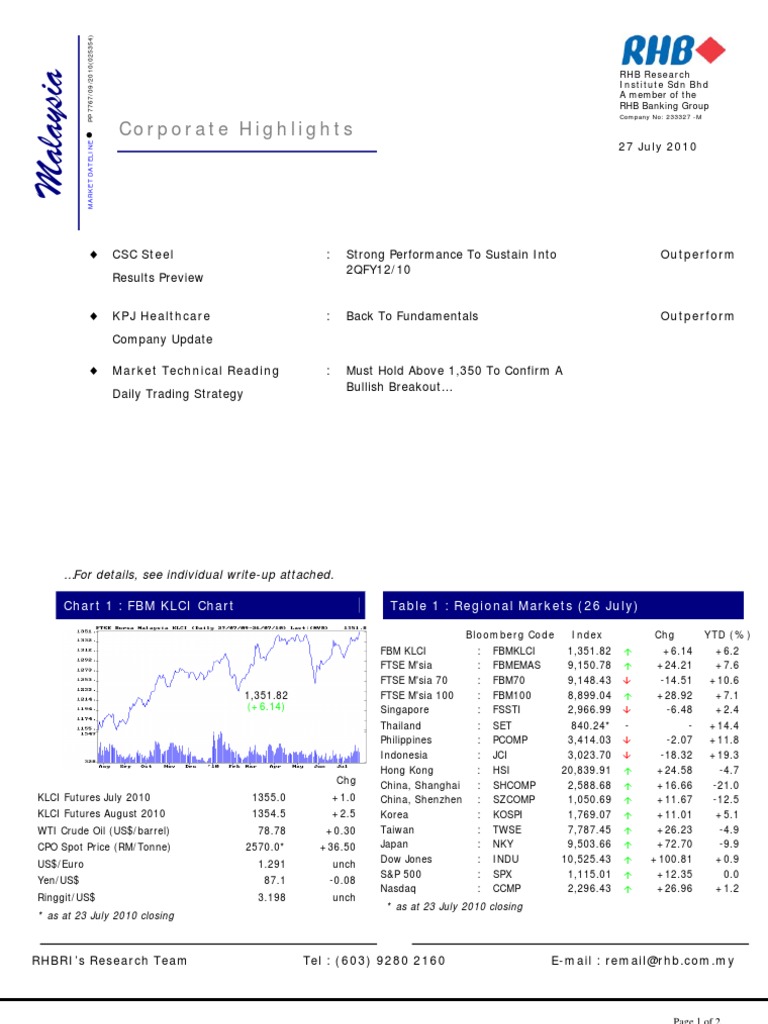 Corporate Highlights - 27/07/2010 | PDF | Securities (Finance) | Investor