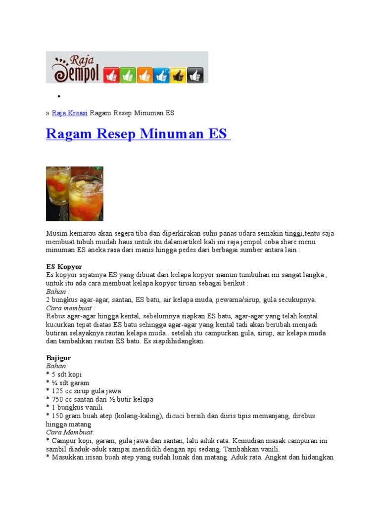 Raja Kreasi Ragam Resep Minuman ES | PDF | Griya & Taman