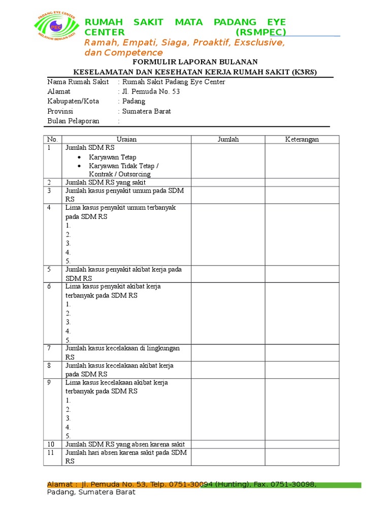 Formulir Laporan Bulanan k3