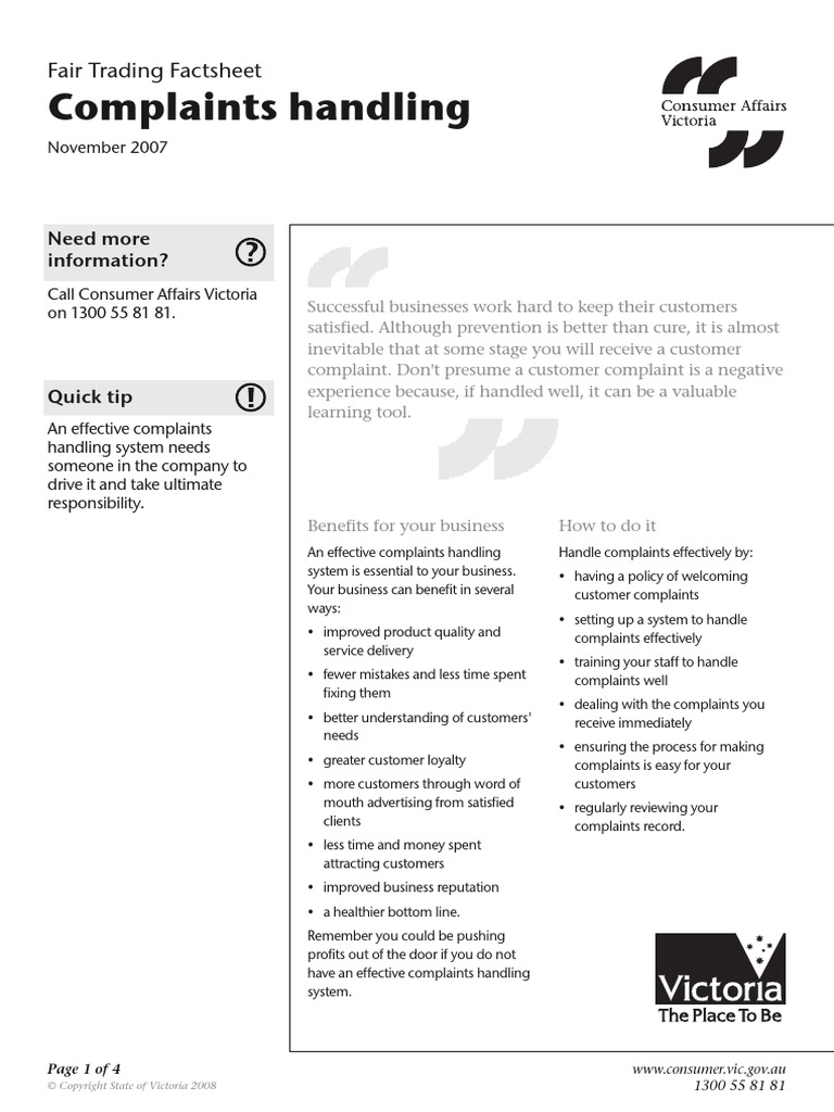 Sample ComplaintsHandling PDF | PDF | Business