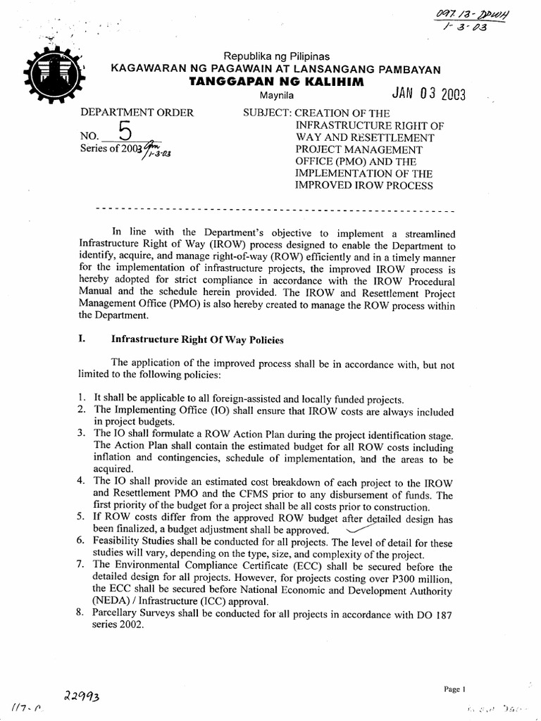 DPWH Department Order No. 5 Series 2003 | Download Free PDF | Real ...