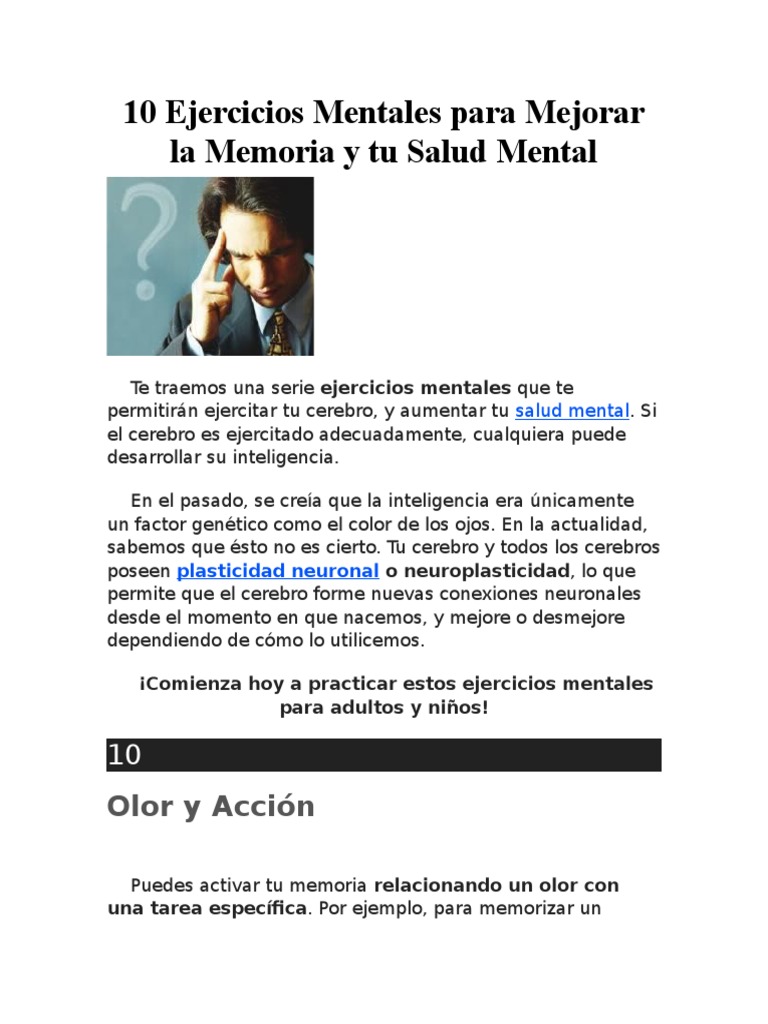 10 Ejercicios Mentales para Mejorar La Memoria y Tu Salud Mental | PDF ...