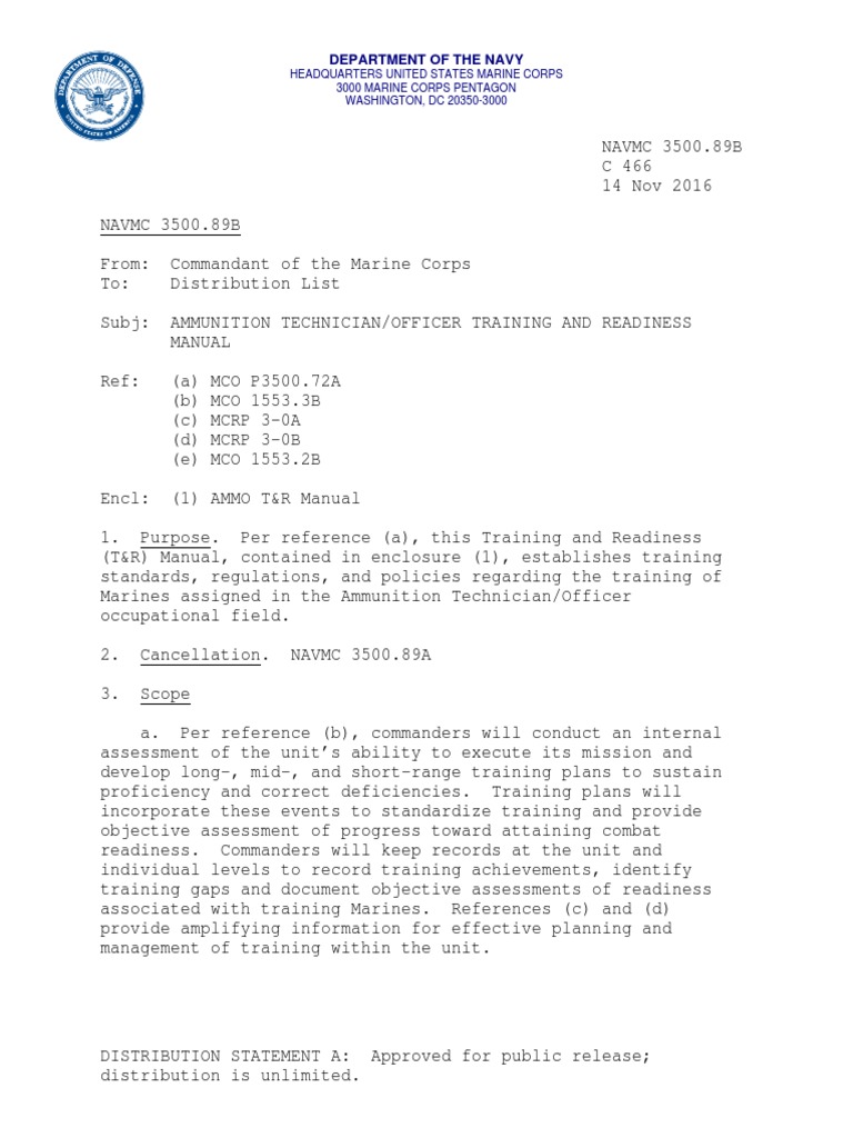 NAVMC 3500.89B Ammunition Technician Officer T-R Manual | PDF | United ...