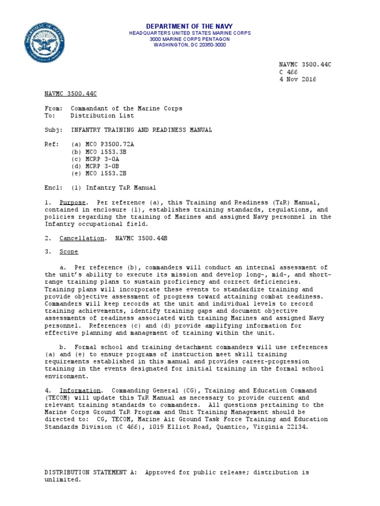 NAVMC 3500.44C Infantry T-R Manual (Secured) | PDF | Simulation | Cbrn ...
