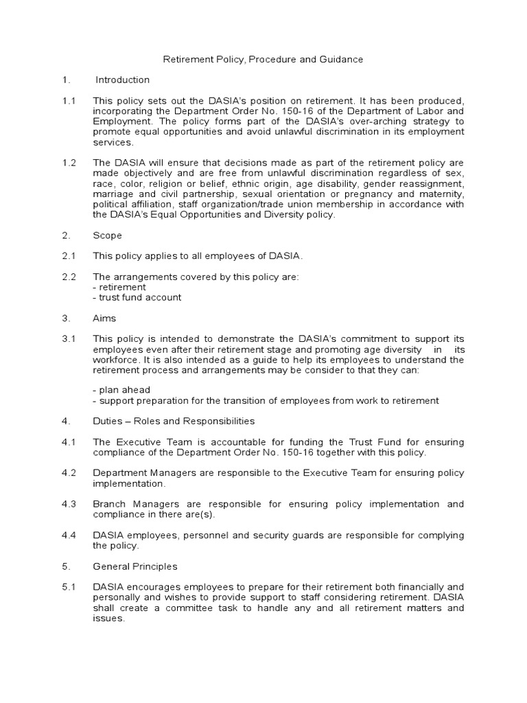 Retirement Policy | PDF | Policy | Employment
