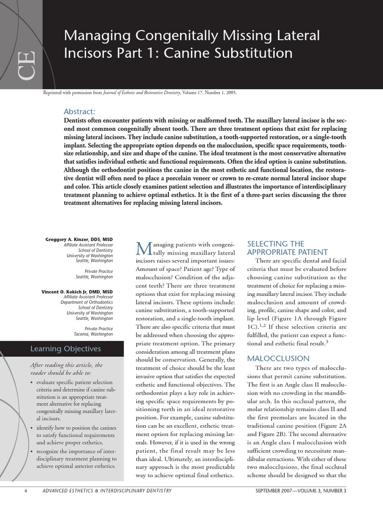 Kinzer Kokich-Managing Congenitally Missing Lateral Incisors Part I ...