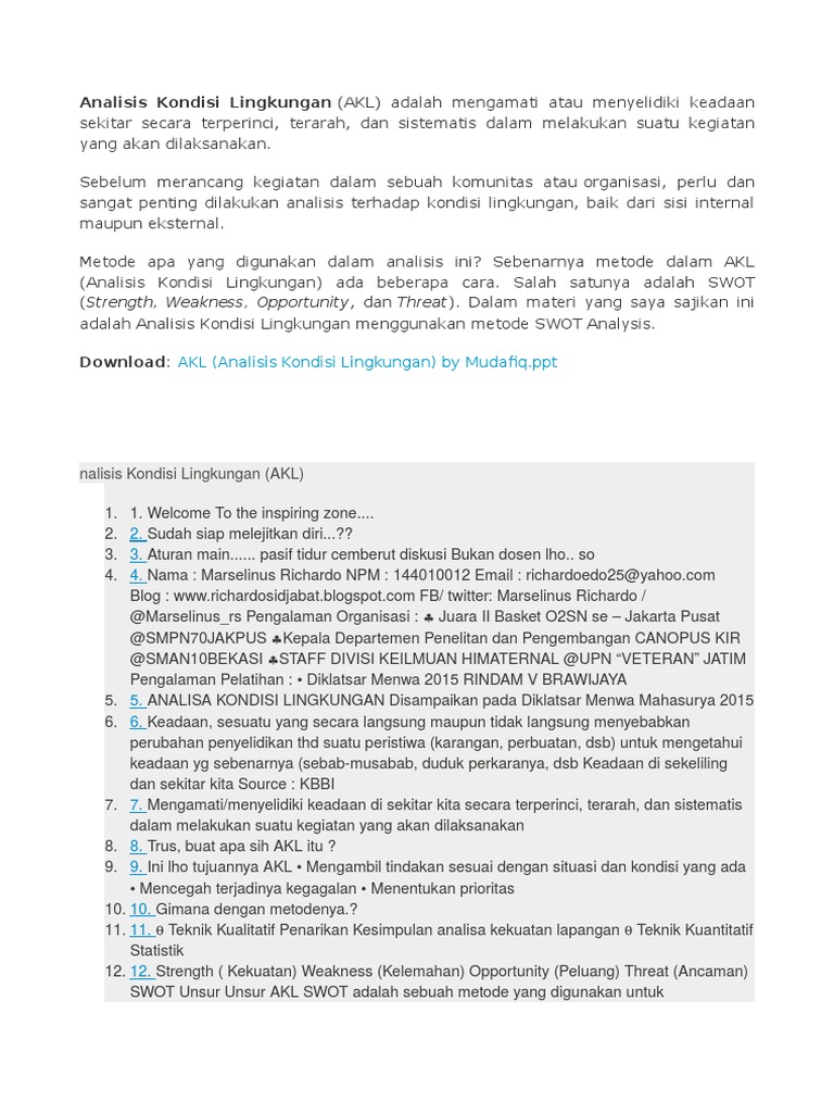 Analisis Kondisi Lingkungan dengan SWOT | PDF