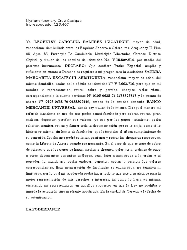 Poder Sandra | PDF | Cheque | Bancos