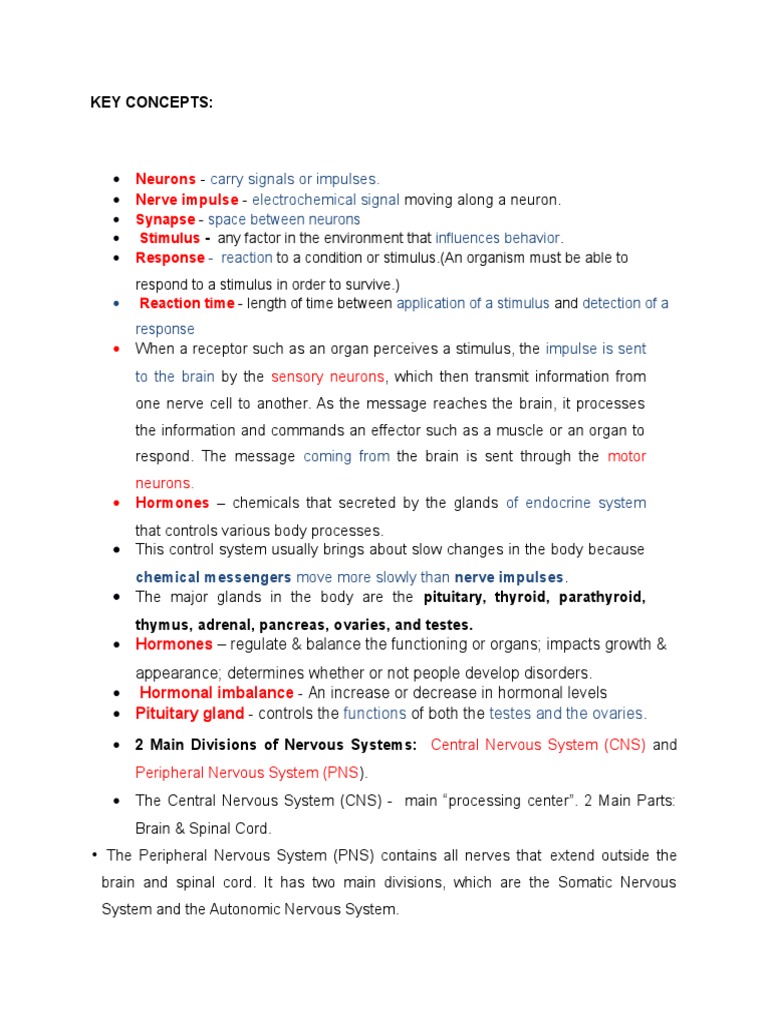 Grade 10 - 3rd Quarter BIOLOGY (Key Concepts: Nervous System) | PDF ...