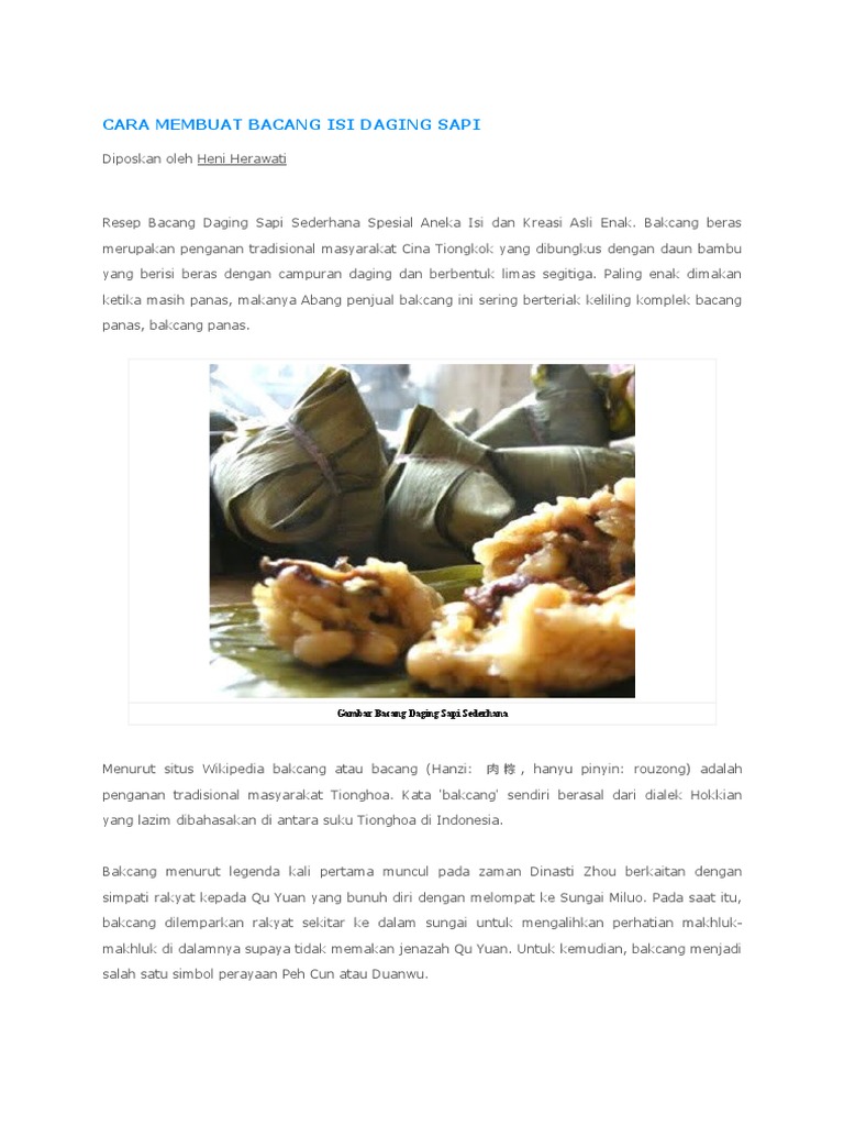 Cara Membuat Bacang Isi Daging Sapi | PDF