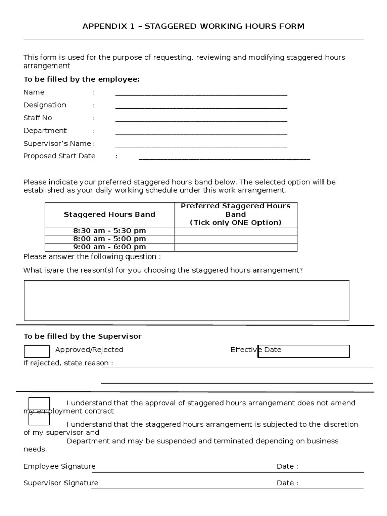 Appendix 1 - Staggered Hours Form | PDF