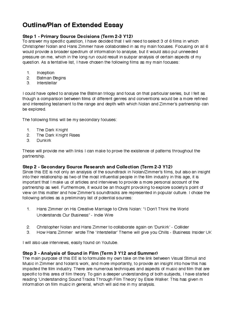 Outline/Plan of Extended Essay: Step 1 - Primary Source Decisions (Term ...