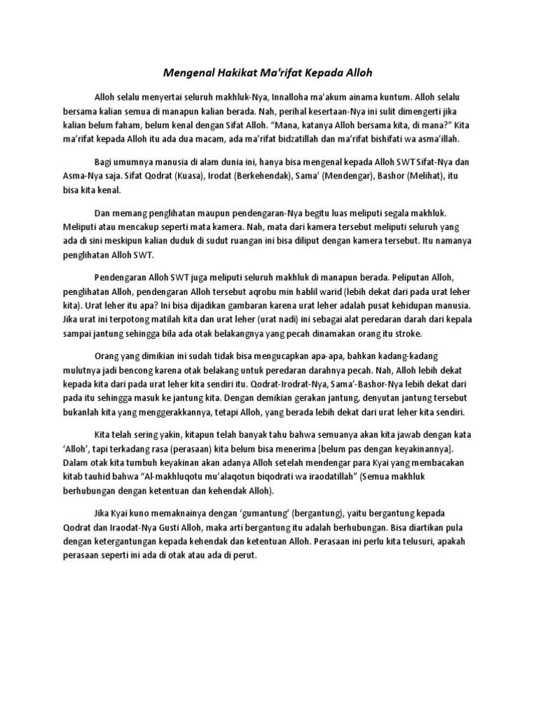 Mengenal Hakikat Ma'Rifat Kepada Alloh | PDF