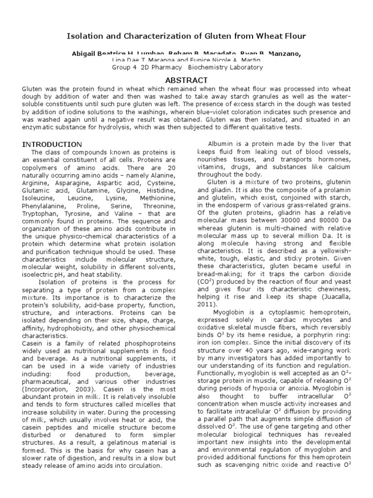 Isolation and characterization of gluten from wheat flour | PDF ...