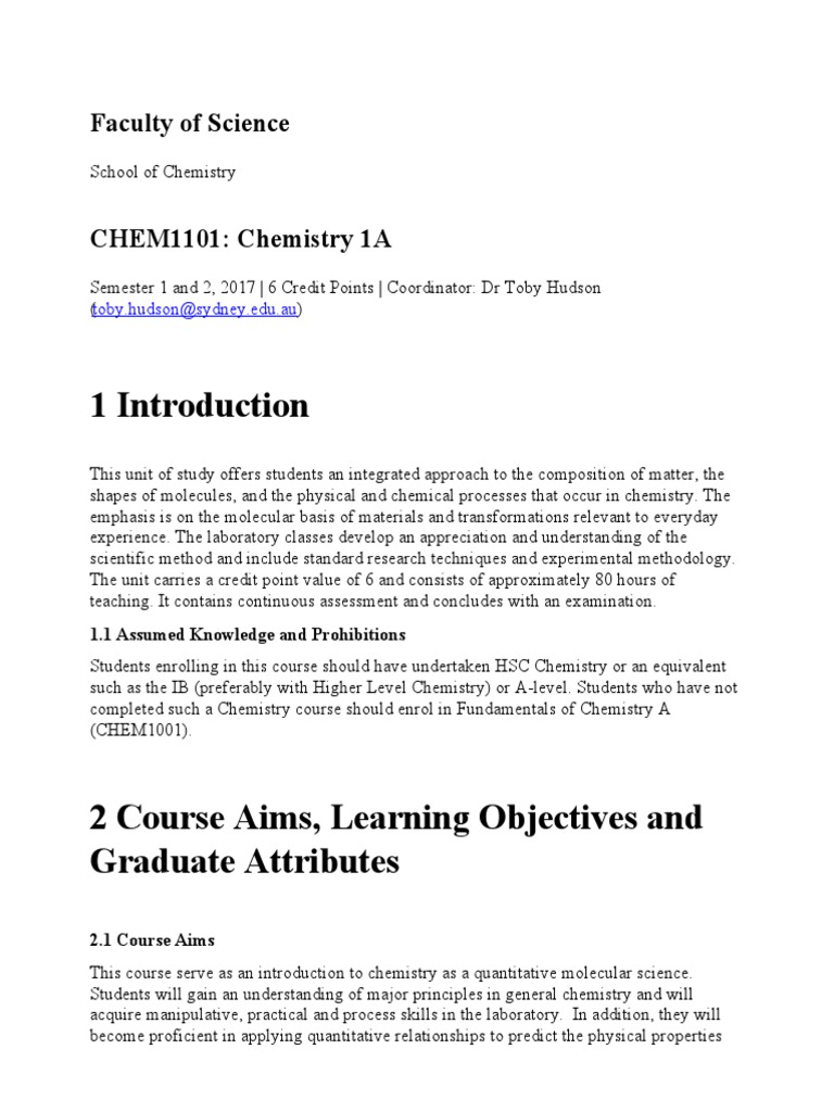 An Introduction to Chemistry 1A: Foundations of Molecular Science and Laboratory Skills | PDF ...
