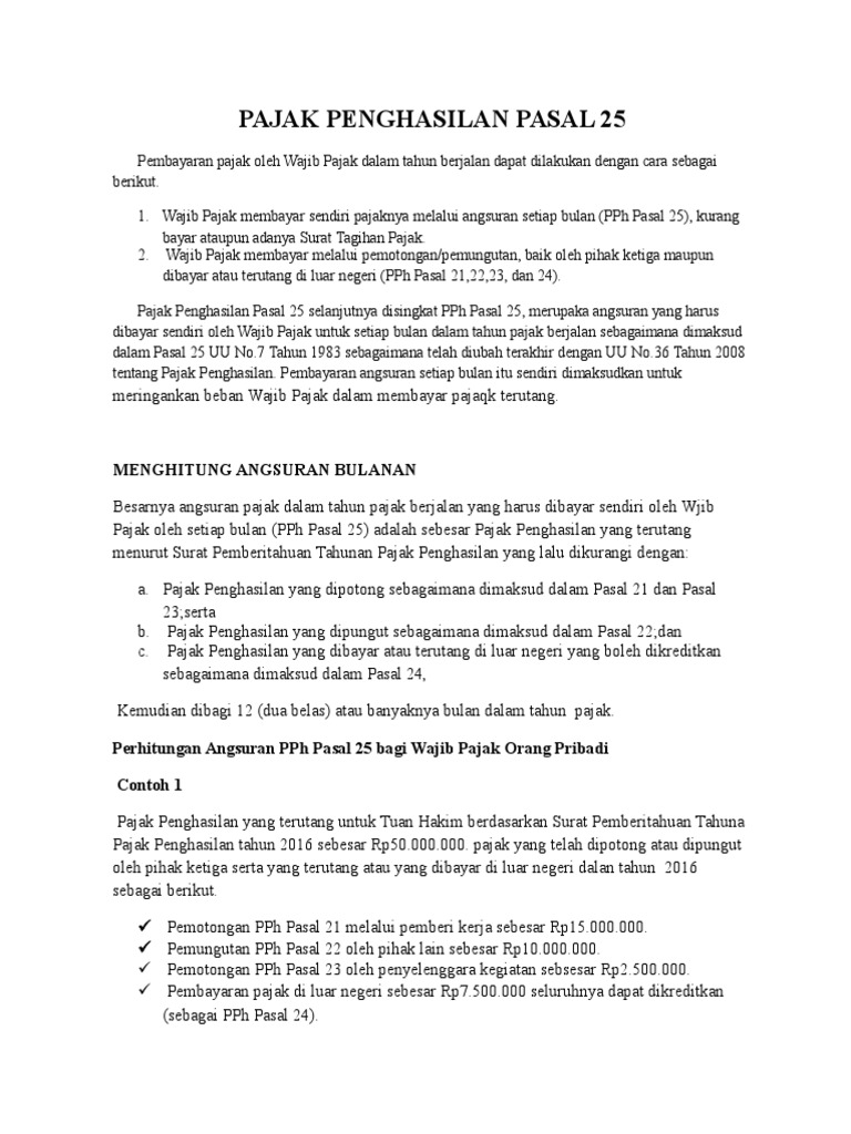 Pajak Penghasilan Pasal 25 | PDF