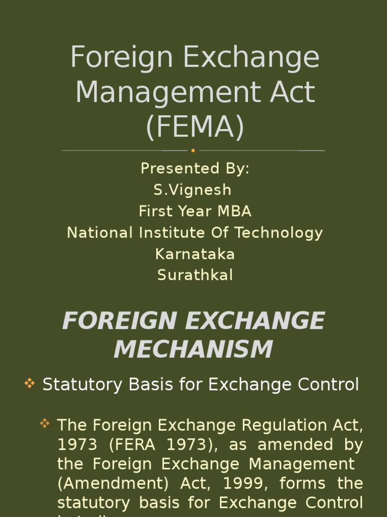 Overview of FEMA and Exchange Control | PDF | Foreign Exchange Market ...