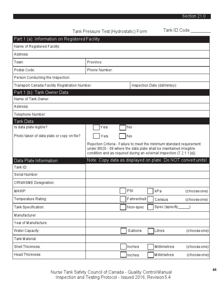 Tank Pressure Test Form | PDF | Valve | Pressure