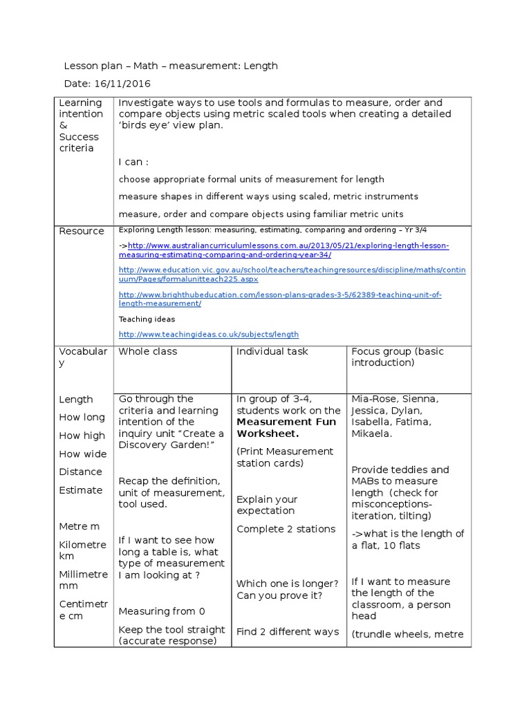 lesson plans - measuremnt | Measurement | Units Of Measurement