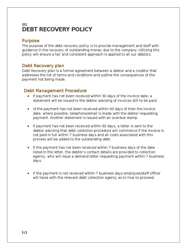 Debt Recovery Policy | PDF | Debt | Money