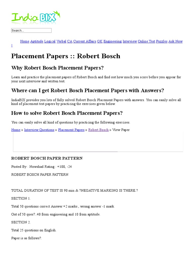 Robert Bosch Placement Papers - Robert Bosch Paper Pattern (Id-4124 ...