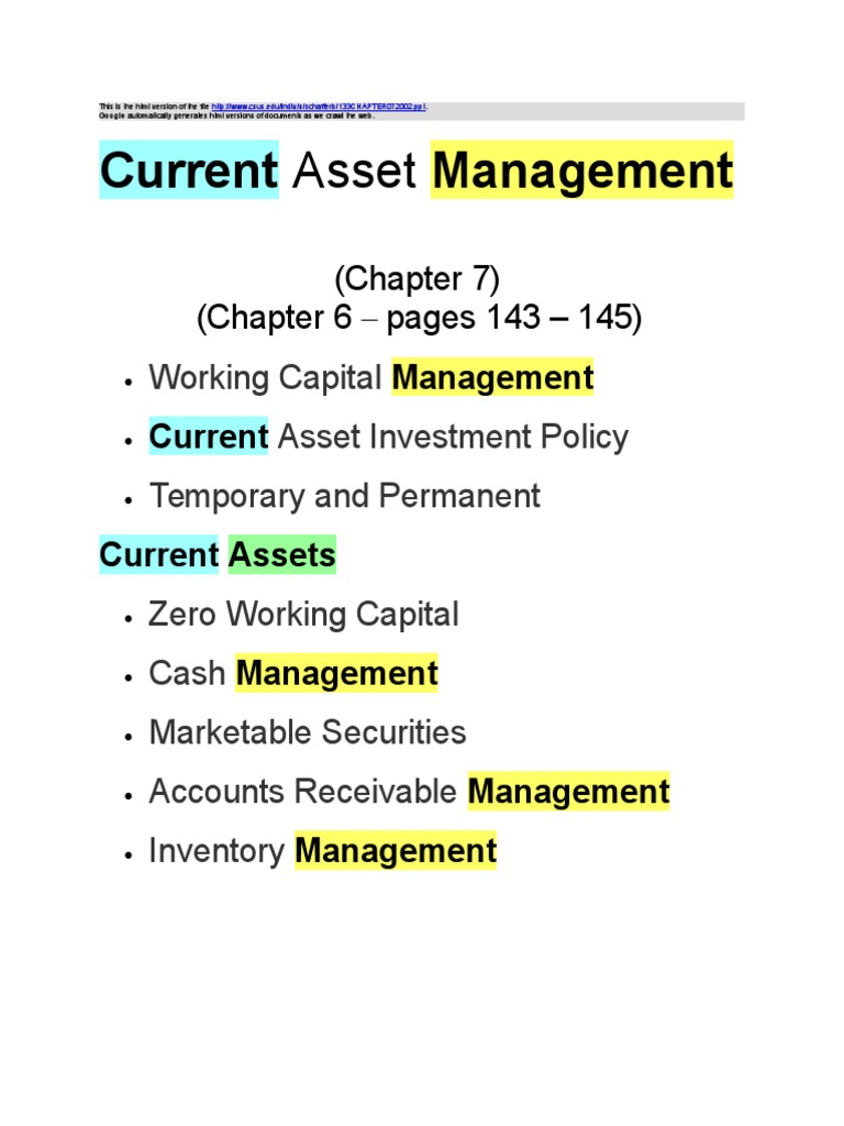 Current Asset Management Overview | PDF | Cheque | Banks