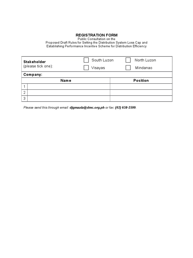 Registration Form: (Please Tick One) : South Luzon North Luzon Visayas ...