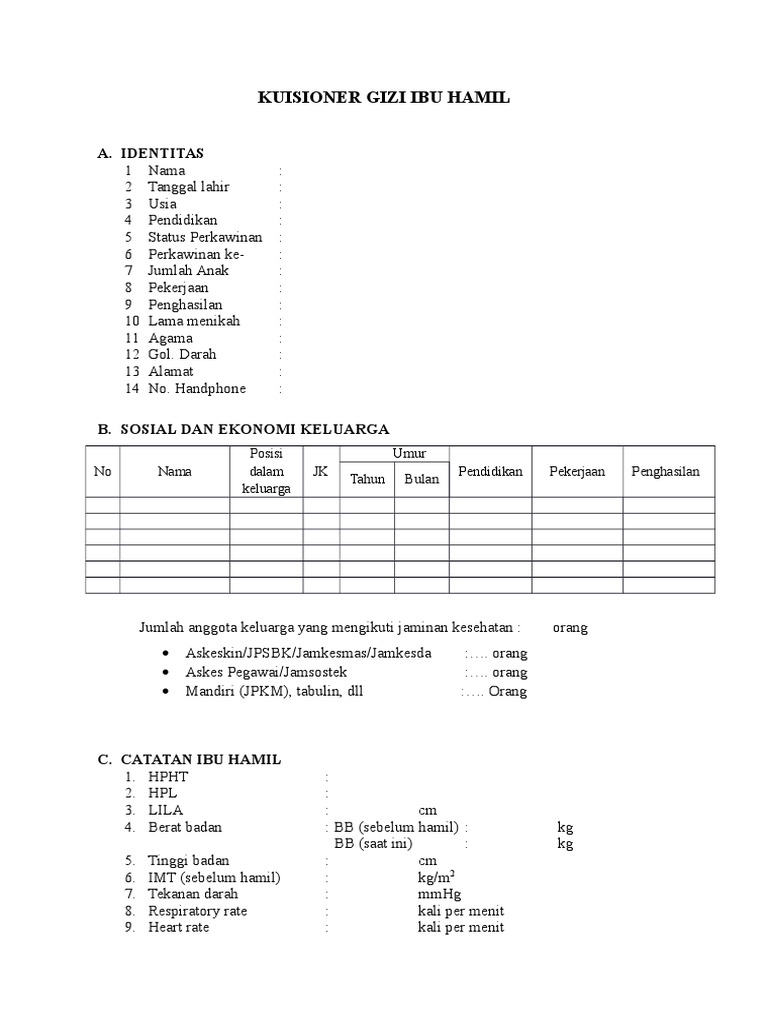 Revisi Kuisioner Gizi Ibu Hamil | PDF | Kesehatan Holistik