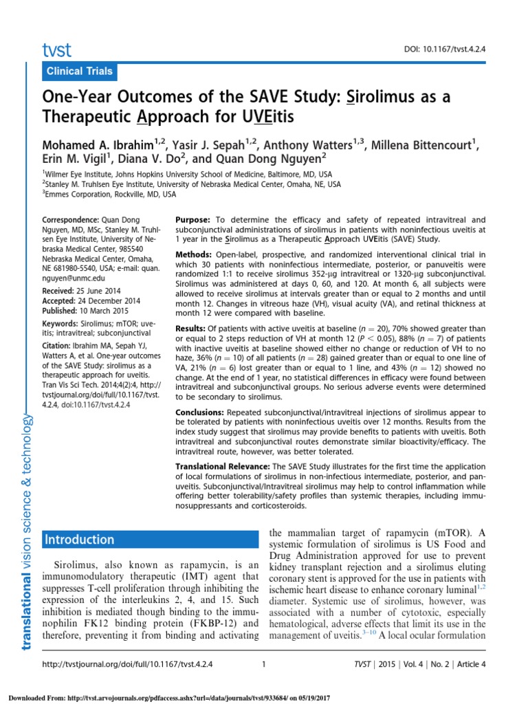 Sirolimus Injection | Clinical Trial | Medical Treatments