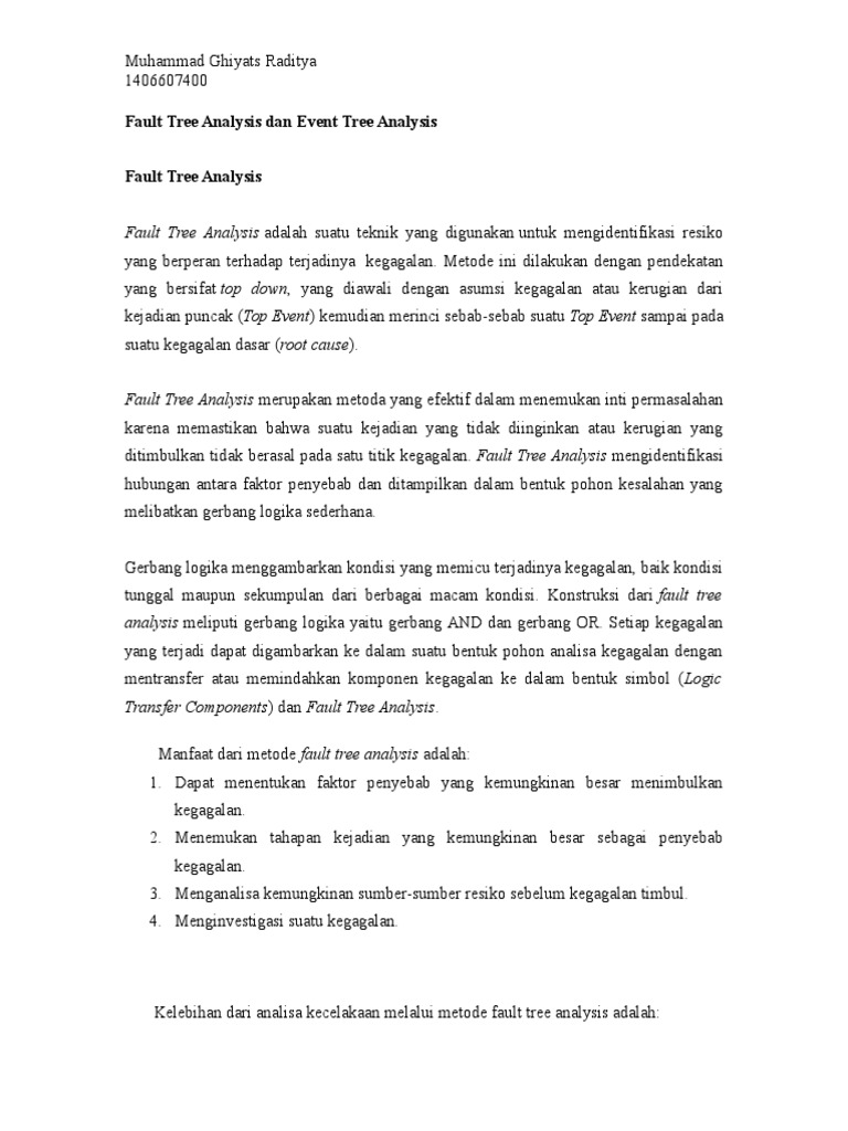 Fault Tree Analysis Dan Event Tree Analysis | PDF