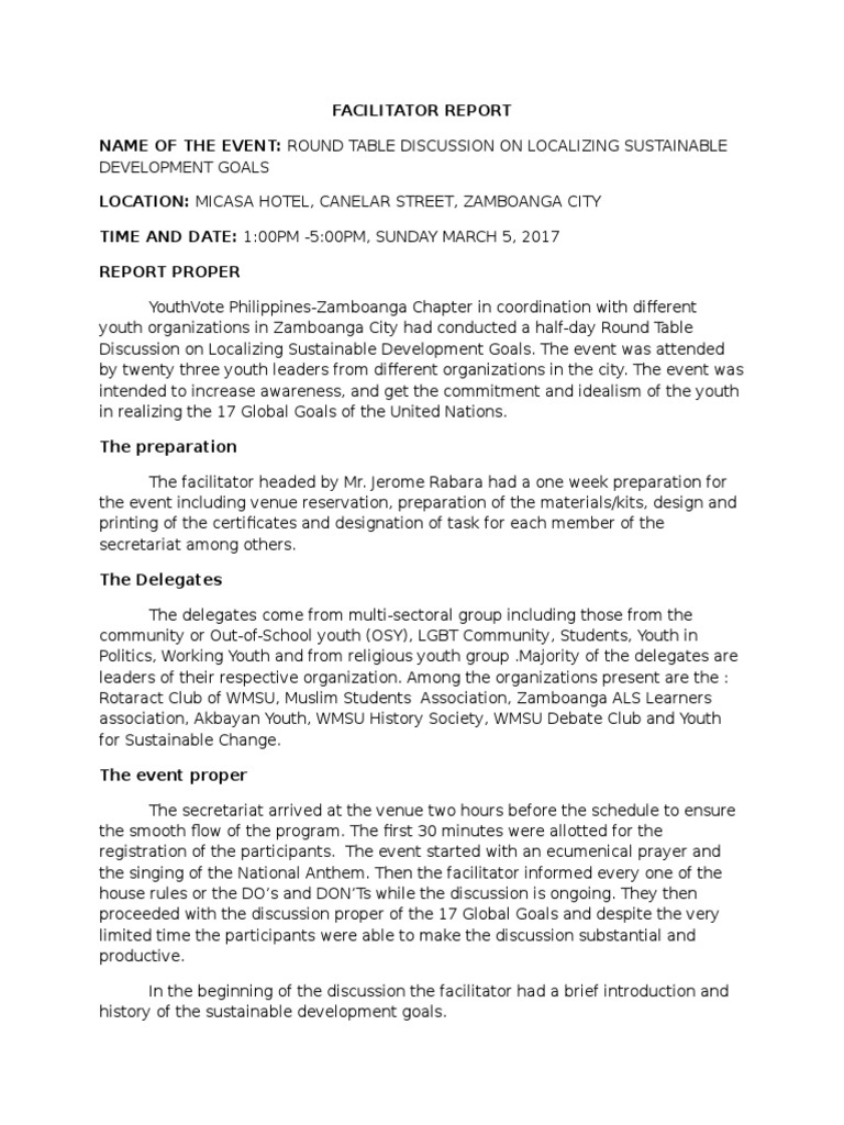 Facilitator Report Sample | Water Resources | Sustainability