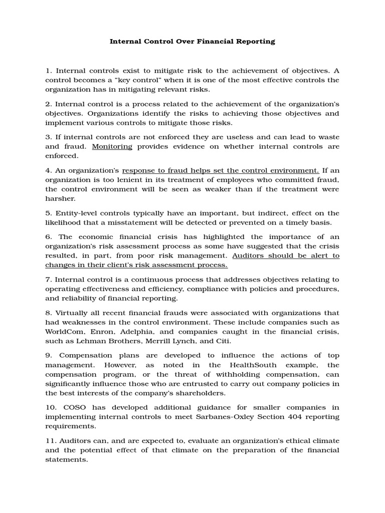 Internal Control Over Financial Reporting | PDF | Internal Control ...