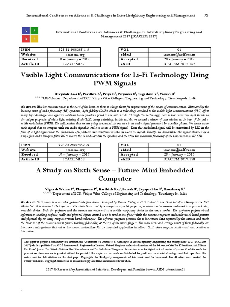 Visible Light Communications For Li Fi Technology Using Pwm Signals