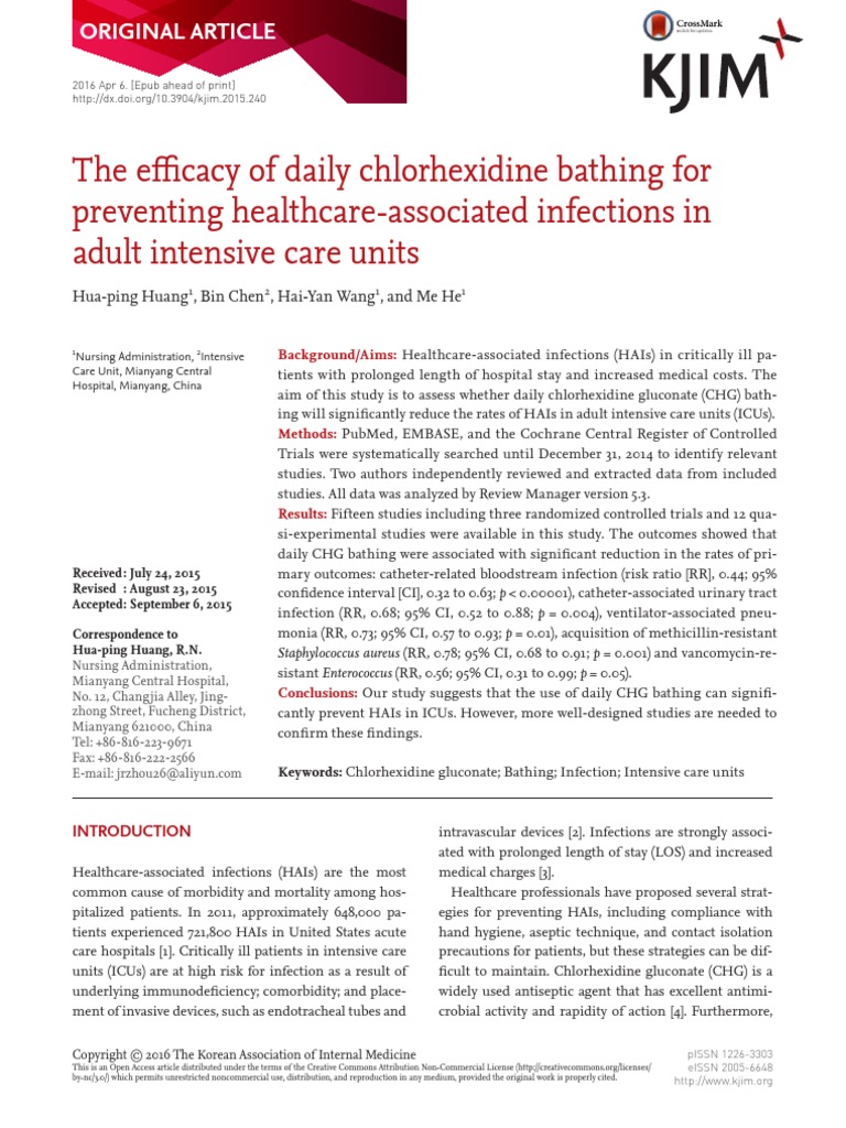 The Efficacy of Daily Chlorhexidine Bathing For Preventing Healthcare ...