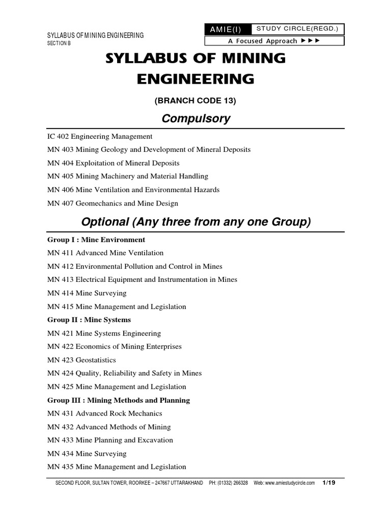 Amie Syllabus Sec B Mining | PDF | Mining | Reliability Engineering