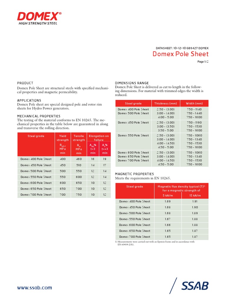 Domex Pole Sheet | PDF | Sheet Metal | Strength Of Materials